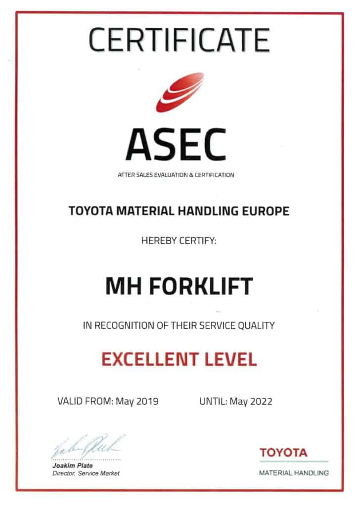 Martínez Forklift Recibe la certificación ASEC